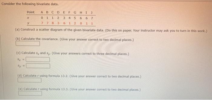 Solved Consider the following bivariate data. Point A B C D | Chegg.com