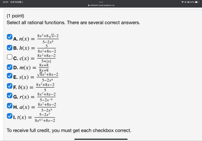 Solved 1 Point Select All Rational Functions There Are