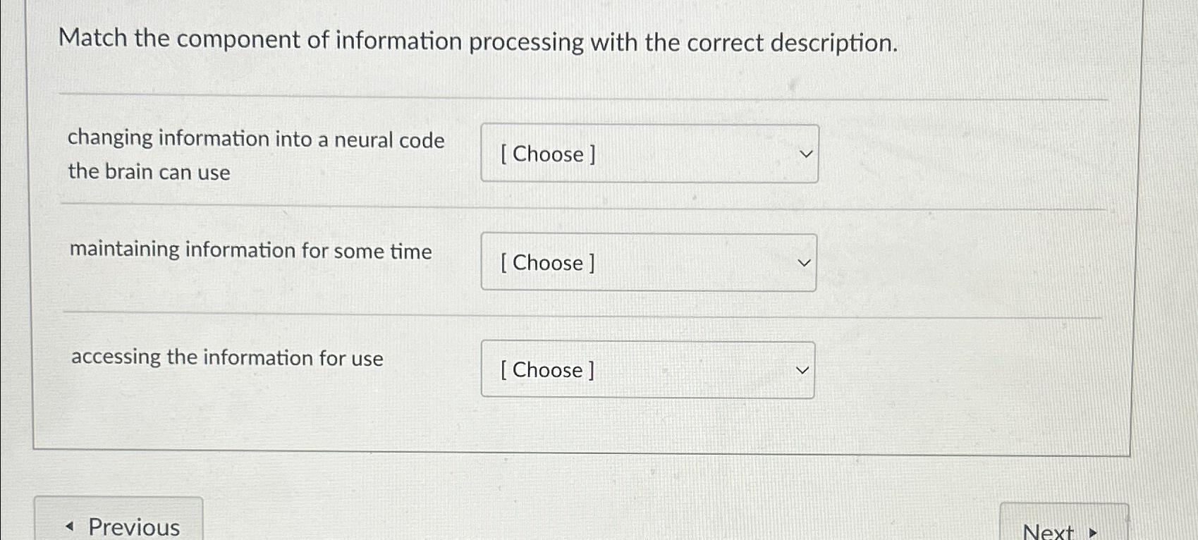 Solved Match the component of information processing with | Chegg.com