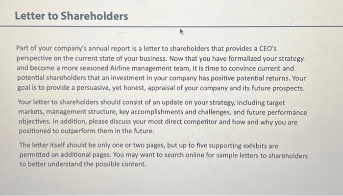 Solved Part of your company's annual report is a letter to | Chegg.com