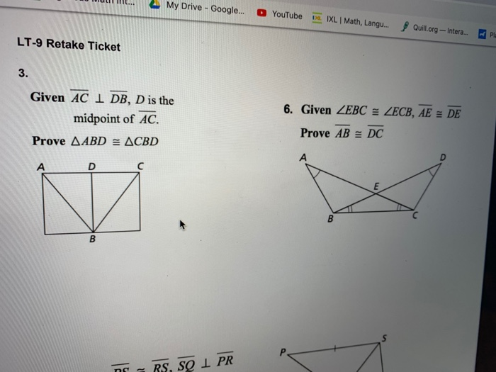 Solved 5. Given PSRS, SO 1 PR Prove APSQ = ARSQ 4. Given BD | Chegg.com