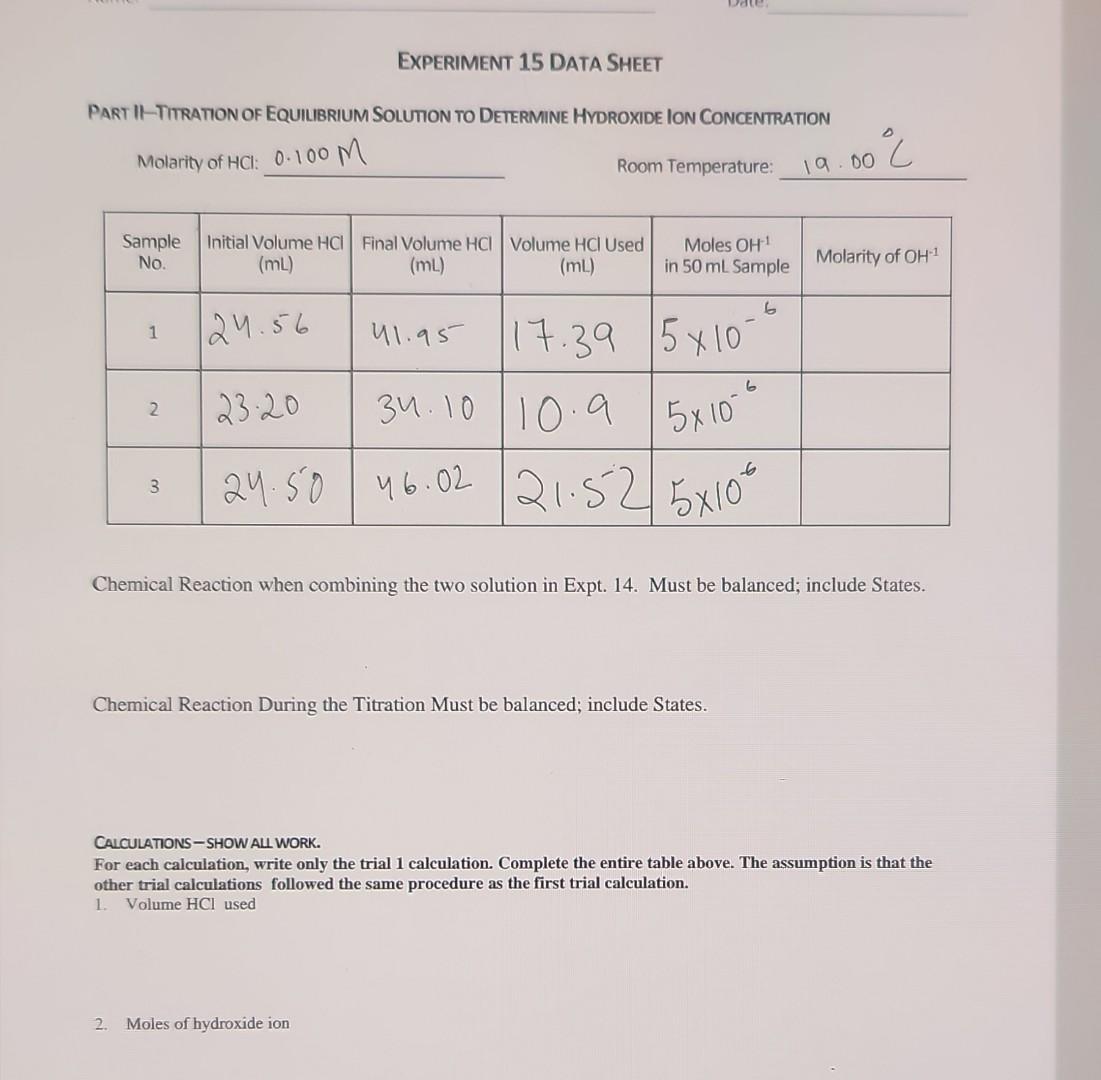 Wsing 100ml0.100 m tui) ( 0.100MMCl Final Piret | Chegg.com