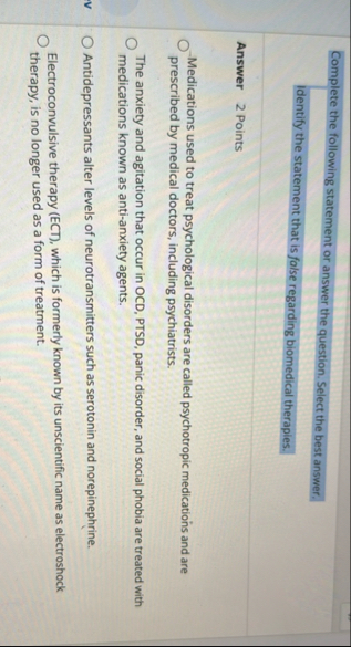 Solved Complete the following statement or answer the | Chegg.com