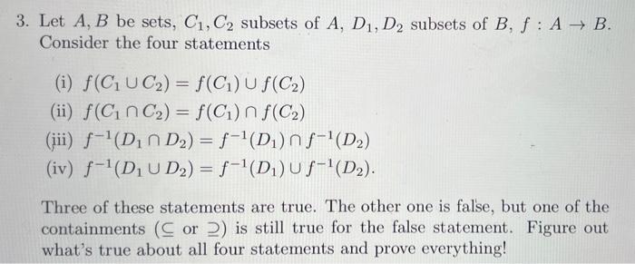 Solved 3. Let A,B be sets, C1,C2 subsets of A,D1,D2 subsets | Chegg.com