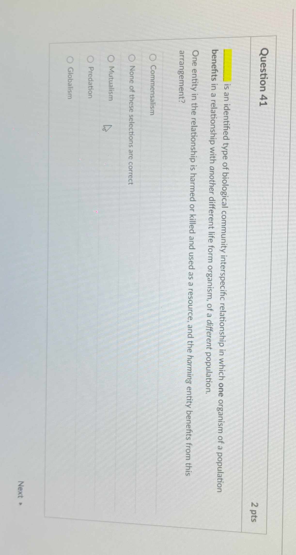 Solved Question 412 ﻿ptsis an identified type of biological | Chegg.com