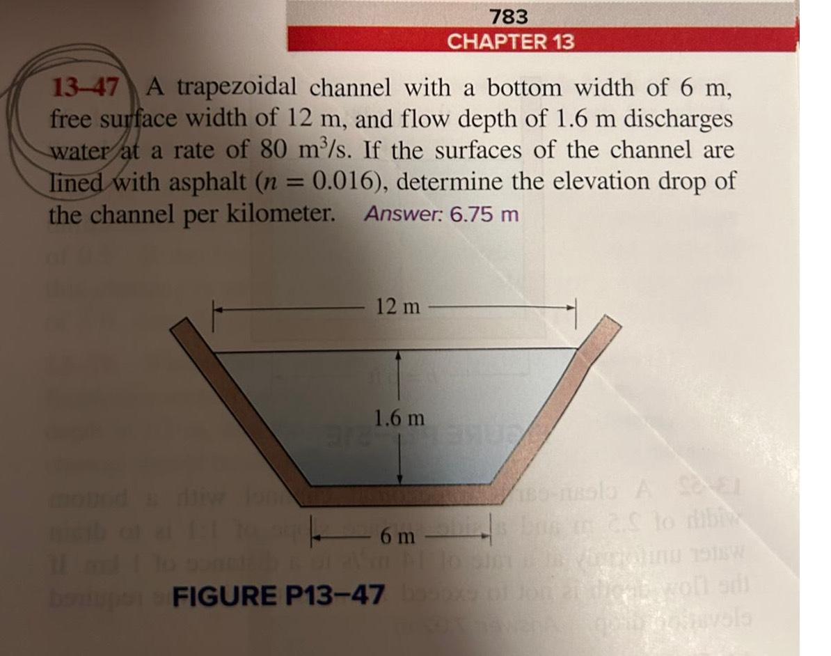 Solved 783CHAPTER 1313-47 ﻿A trapezoidal channel with a | Chegg.com