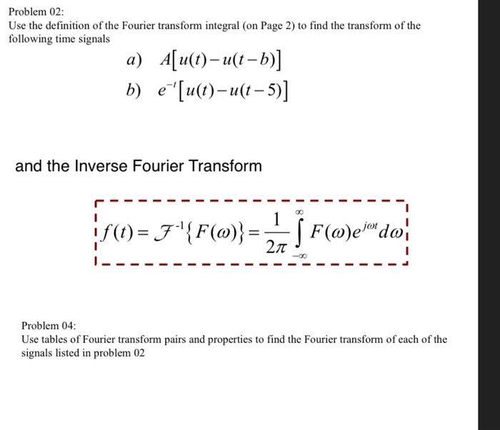 Solved Problem 02: Use the definition of the Fourier | Chegg.com