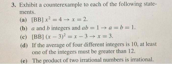 Solved 3. Exhibit a counterexample to each of the following | Chegg.com