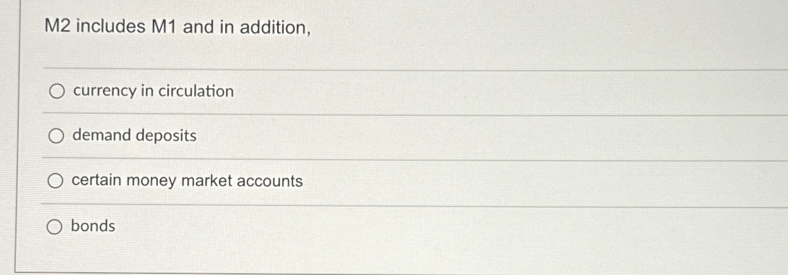 Solved M2 ﻿includes M1 ﻿and in addition,currency in | Chegg.com