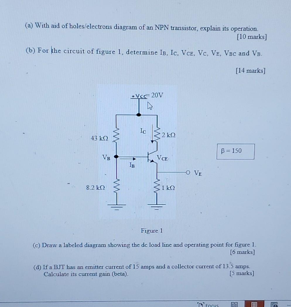 Solved (a) With aid of holes/electrons diagram of an NPN | Chegg.com
