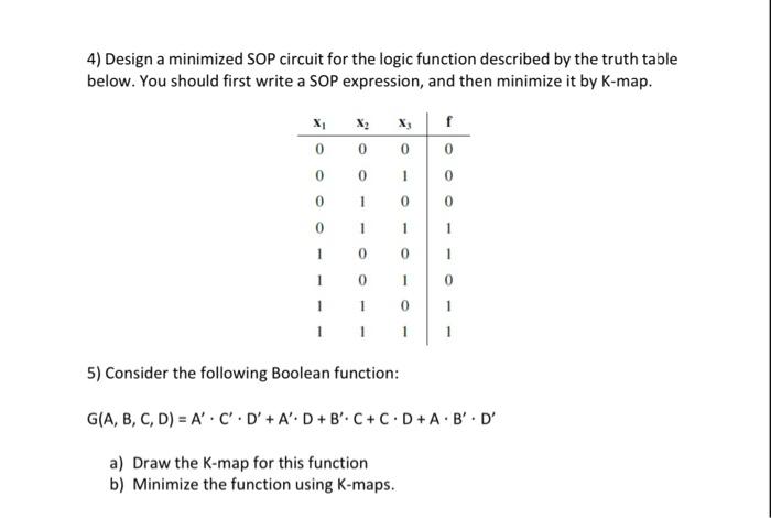 Solved 4) Design a minimized SOP circuit for the logic | Chegg.com