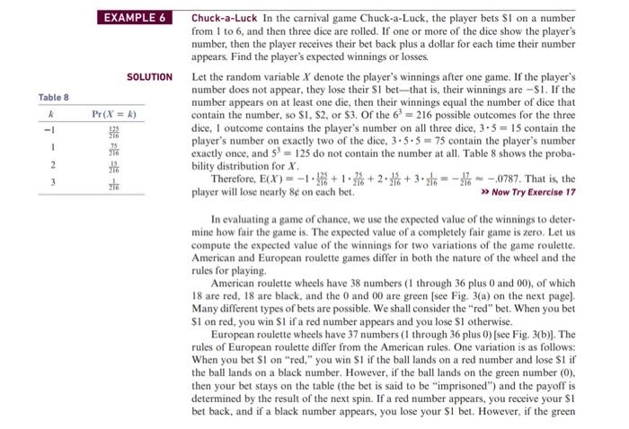 Solved AMPLE 6 Chuck-a-Luck In the carnival game | Chegg.com
