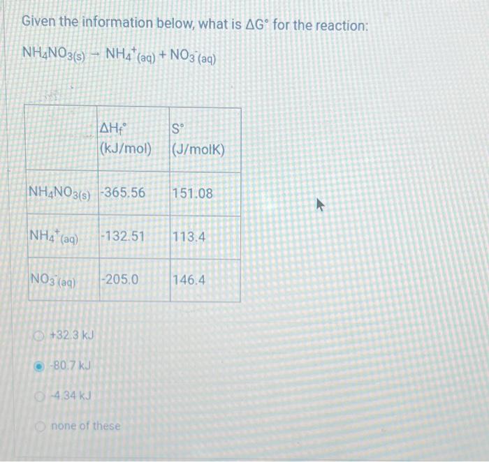 Solved Given the information below, what is ΔG∘ for the | Chegg.com