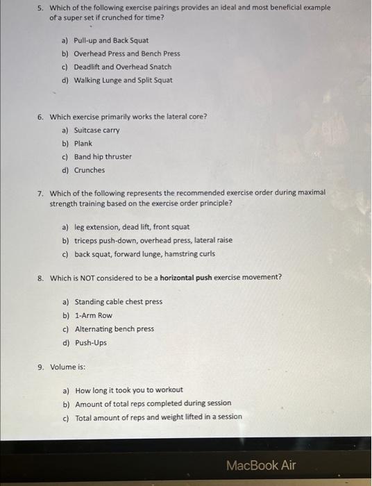 Solved 5. Which of the following exercise pairings provides | Chegg.com