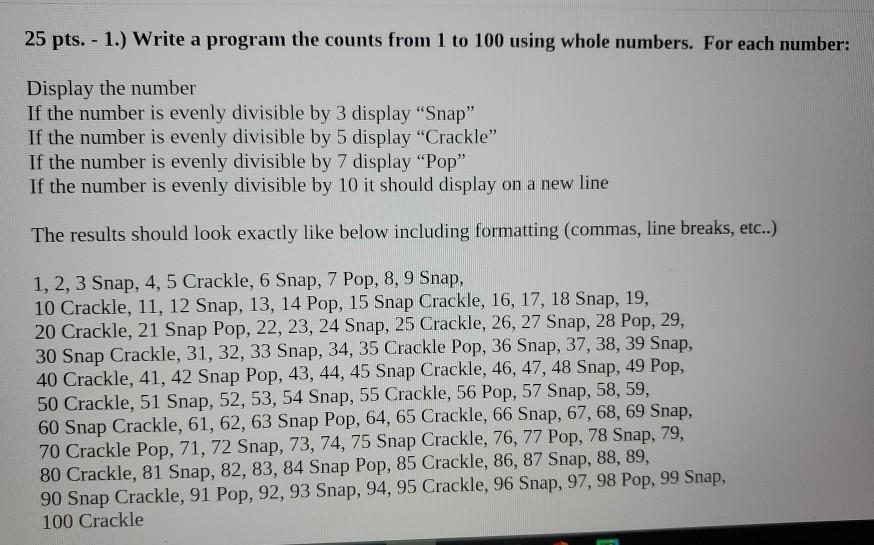 Solved Write a program in Python that counts from 1 to 100 | Chegg.com
