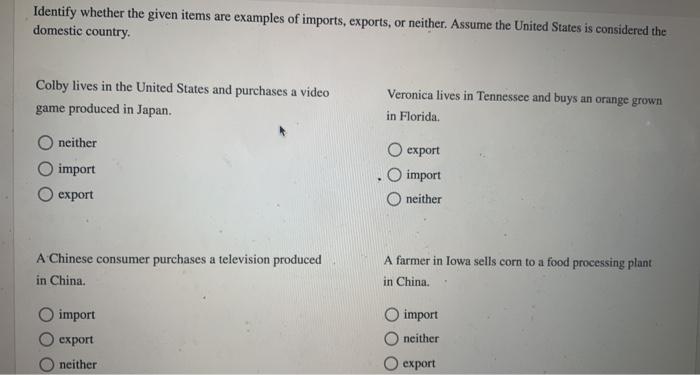 Solved Identify whether the given items are examples of | Chegg.com
