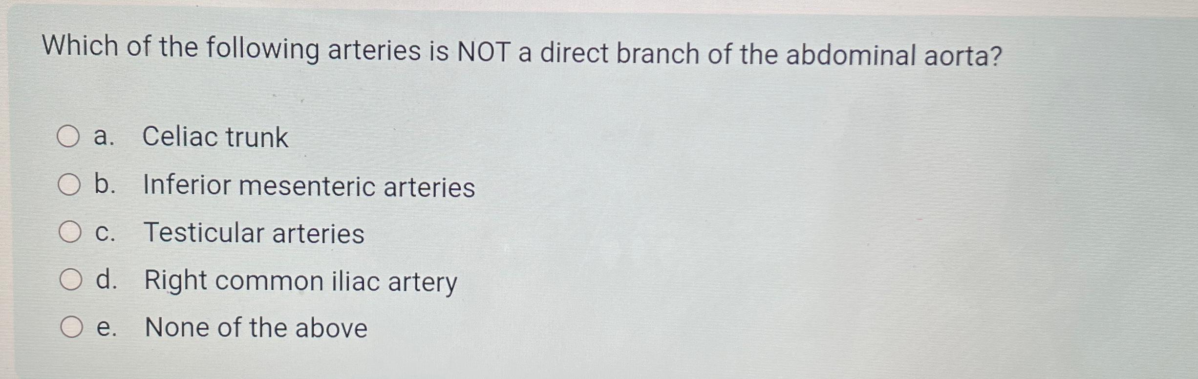 Solved Which of the following arteries is NOT a direct | Chegg.com