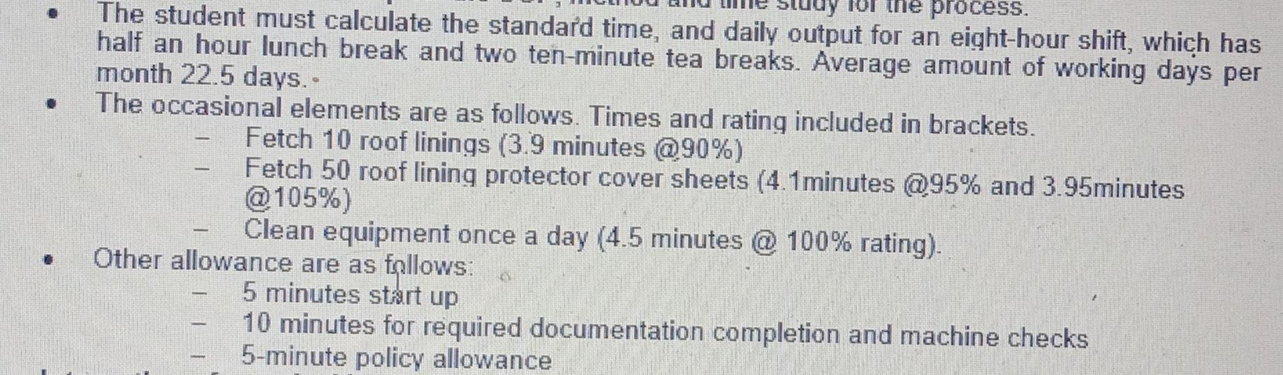 Can u calculate and complete the standard time column | Chegg.com
