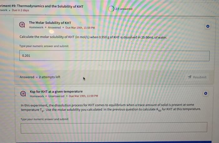 Solved The Molar Solubility of KHT Homework - Answered = Due | Chegg.com