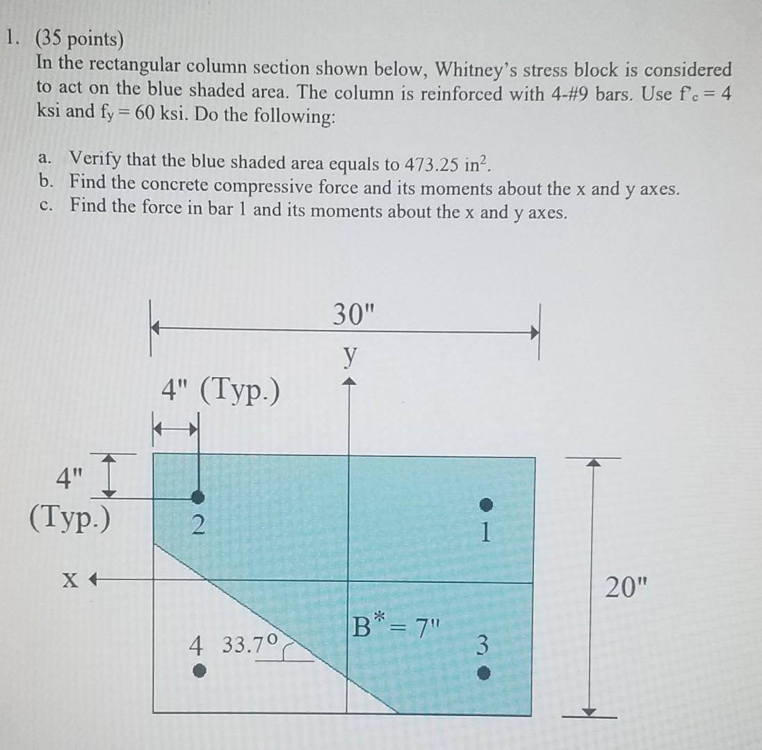 Solved 1. (35 points) In the rectangular column section | Chegg.com