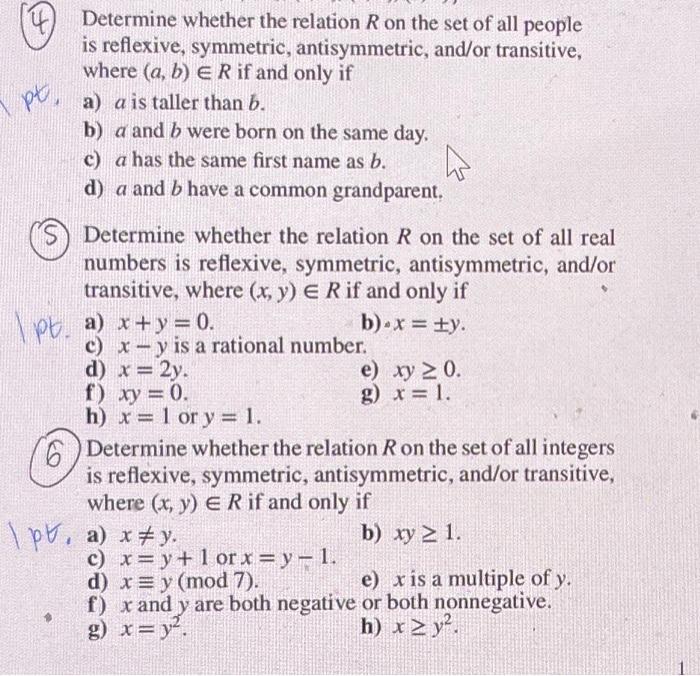 Solved Determine whether the relation R on the set of all | Chegg.com