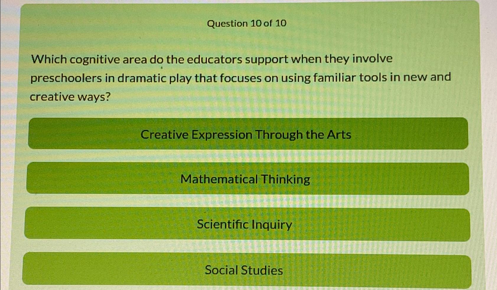 Solved Question 10 ﻿of 10Which cognitive area do the | Chegg.com