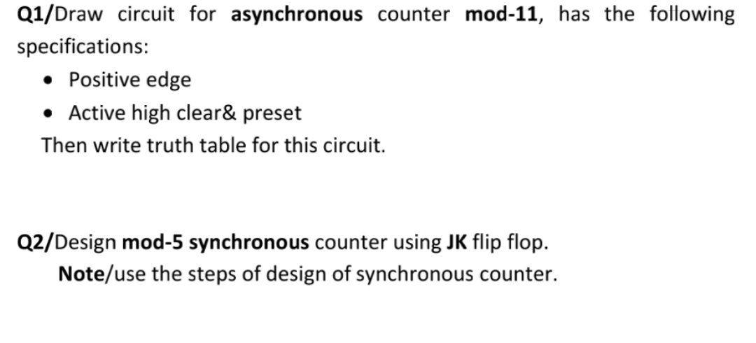 Solved Q1/Draw circuit for asynchronous counter mod-11, has | Chegg.com