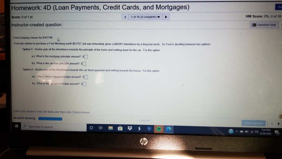 Homework: 4D (Loan Payments, Credit Cards, and | Chegg.com