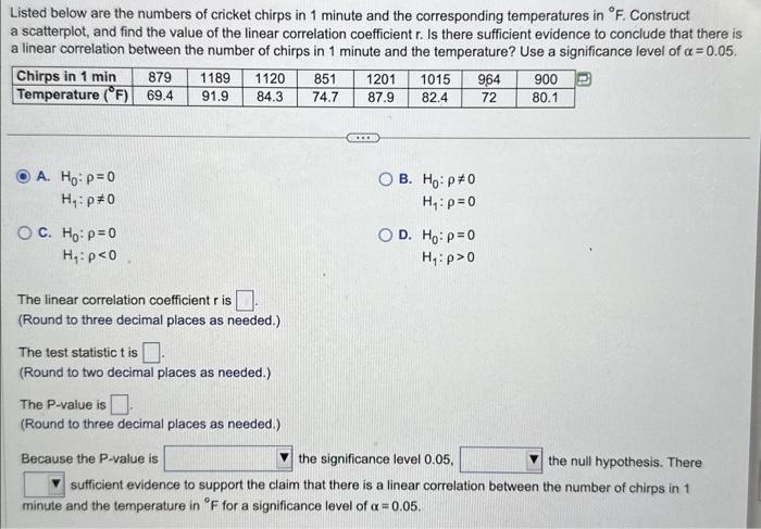 Solved Listed below are the numbers of cricket chirps in 1 | Chegg.com