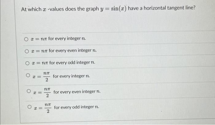 Solved At which x-values does the graph y=sin(x) have a | Chegg.com