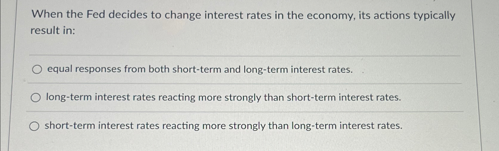 Solved When the Fed decides to change interest rates in the | Chegg.com