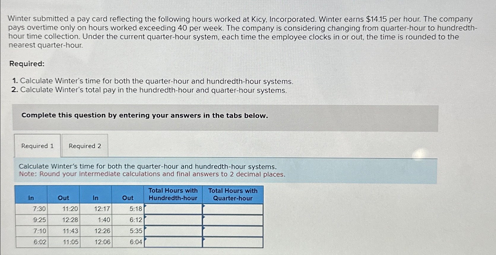 Winter submitted a pay card reflecting the following | Chegg.com