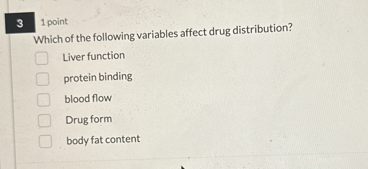 Solved 31.pointWhich of the following variables affect drug | Chegg.com
