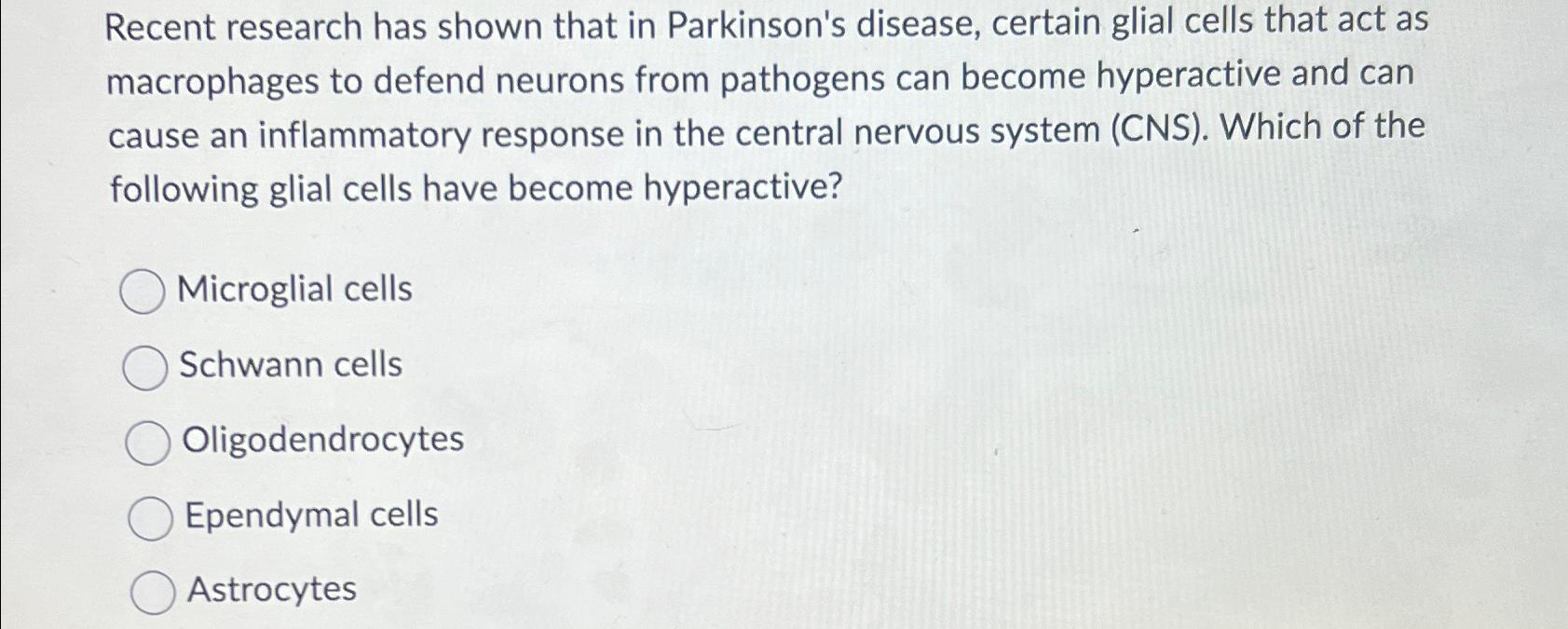Solved Recent research has shown that in Parkinson's | Chegg.com