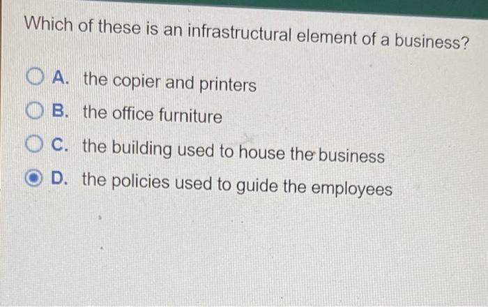 Solved Which Of These Is An Infrastructural Element Of A Chegg