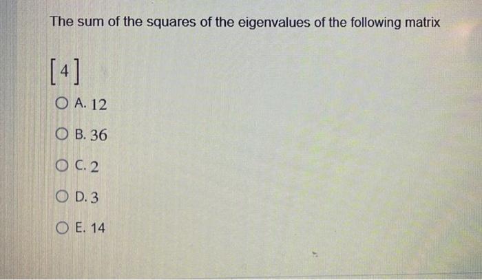 Solved The sum of the squares of the eigenvalues of the | Chegg.com