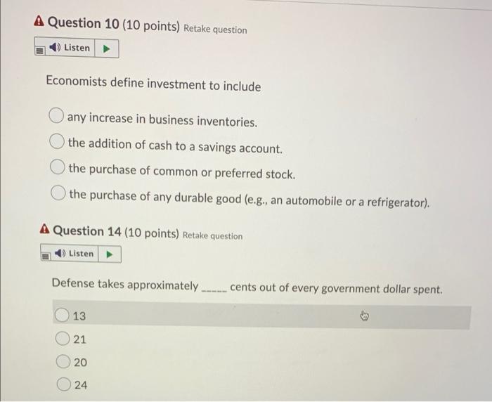 Solved A Question 10 (10 points) Retake question Listen → | Chegg.com