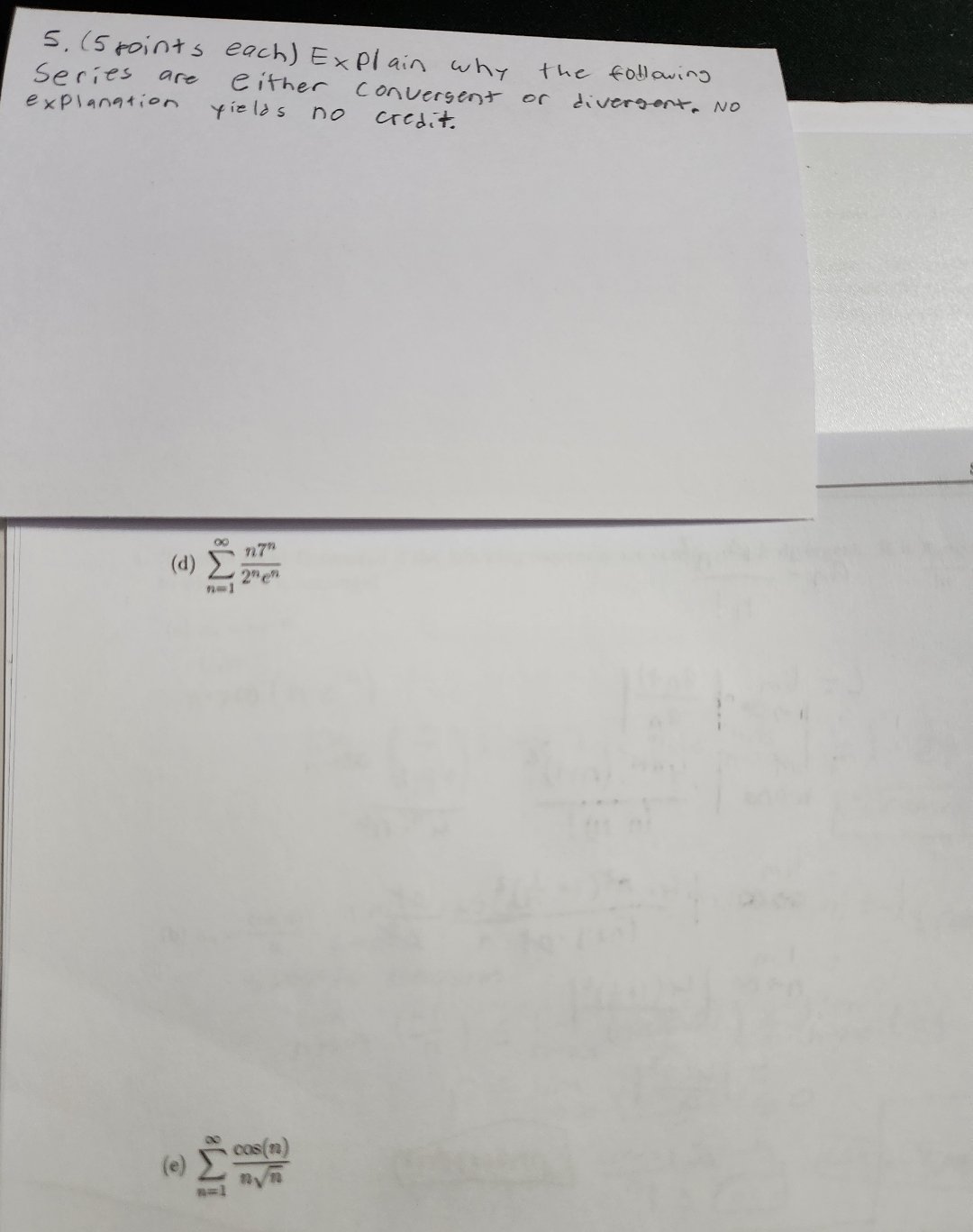 Solved ( 5 ﻿points each) ﻿Explain why the following Series | Chegg.com