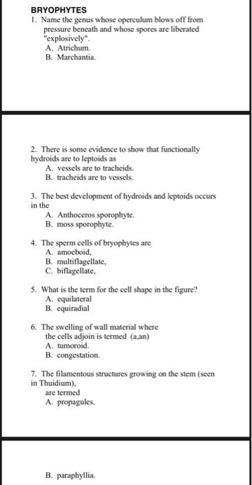 Solved BRYOPHYTES 1. Name the genus whose operculum blows | Chegg.com