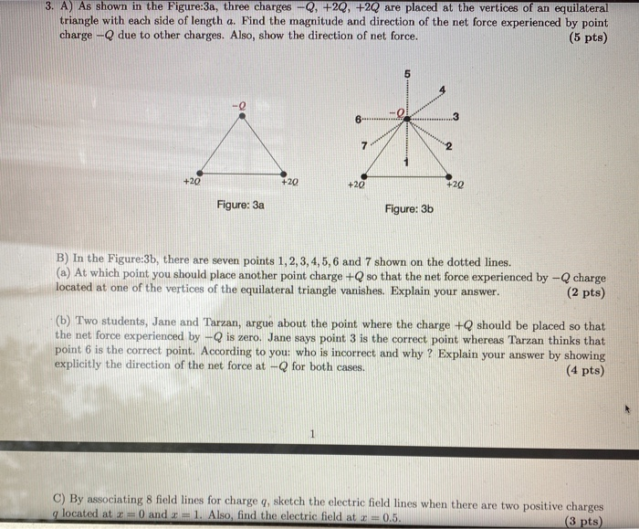 Solved 3. A) As shown in the Figure:3a, three charges-Q, | Chegg.com