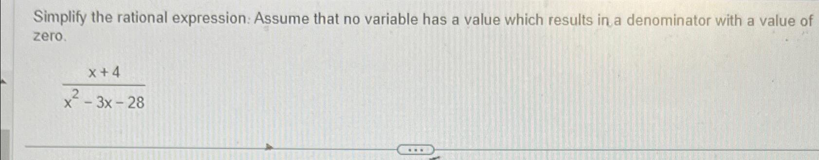 Solved Simplify the rational expression: Assume that no | Chegg.com