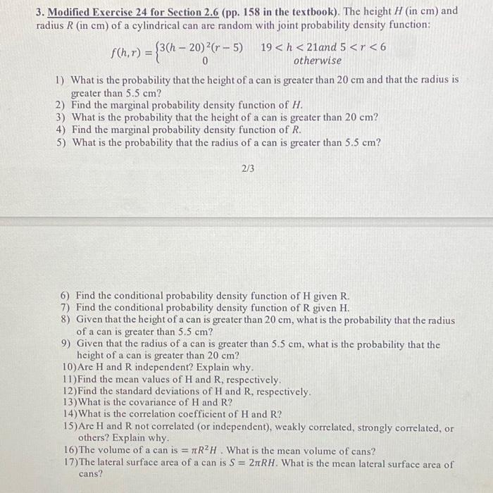 Solved 3. Modified Exercise 24 for Section 2.6 (pp. 158 in | Chegg.com