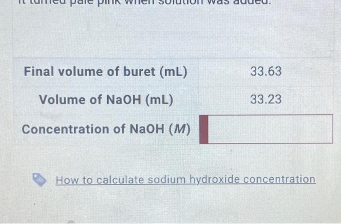 Solved Final volume of buret (mL) Volume of NaOH (mL) | Chegg.com