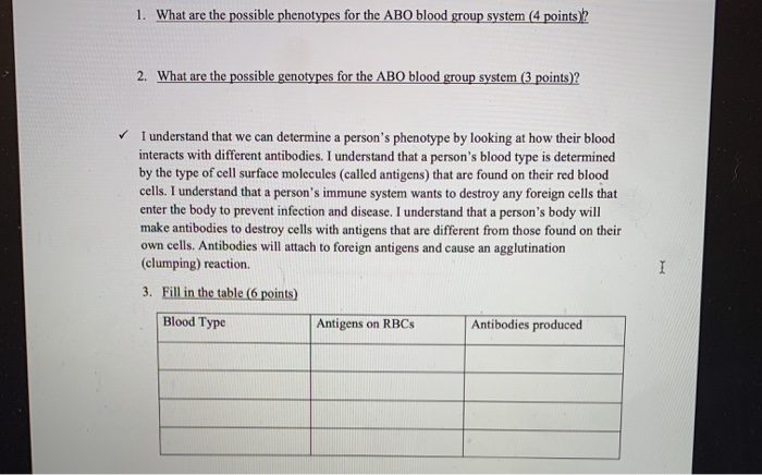 Solved 1. What are the possible phenotypes for the ABO blood | Chegg.com
