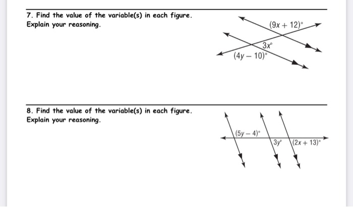 Solved 7. Find the value of the variable(s) in each figure. | Chegg.com