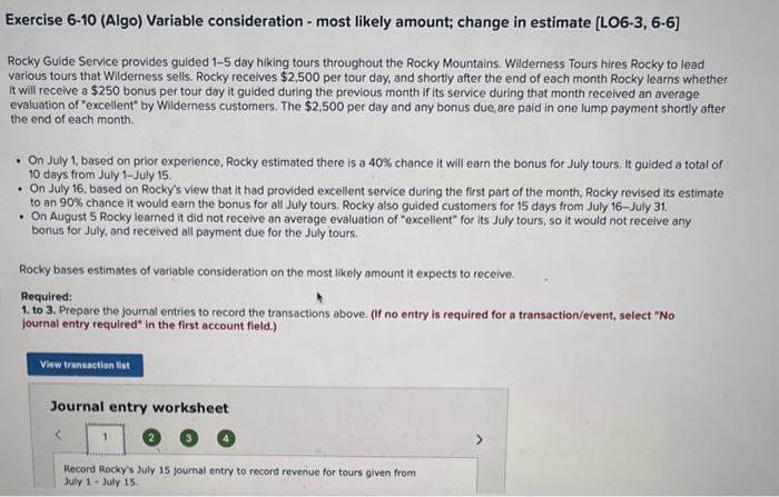 Solved Exercise 6-10 (Algo) Variable consideration - most | Chegg.com