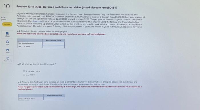 Solved Problem 13-17 (Algo) Deferred cash flows and | Chegg.com