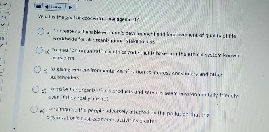 Solved ListenWhat is the goal of ecocentric management?a) | Chegg.com