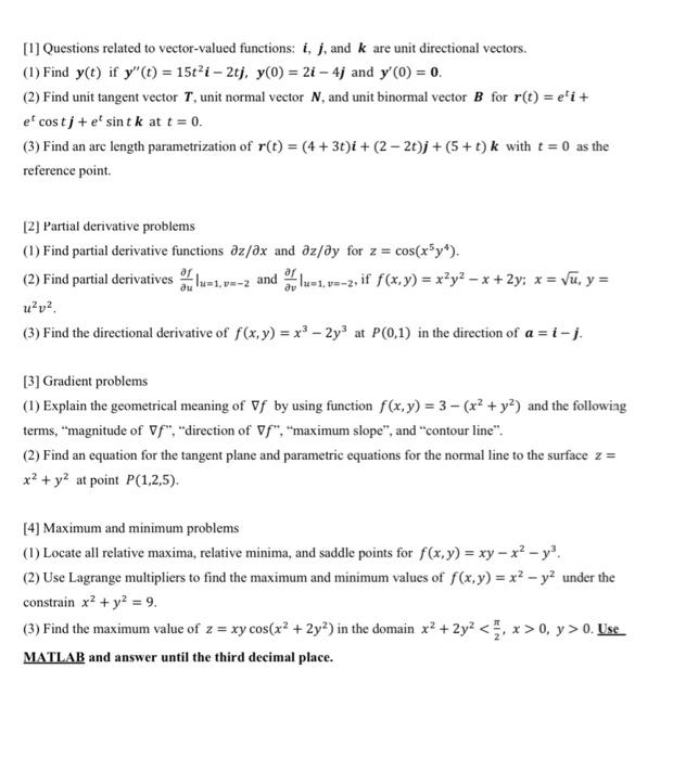 Solved [1] Questions related to vector-valued functions: | Chegg.com