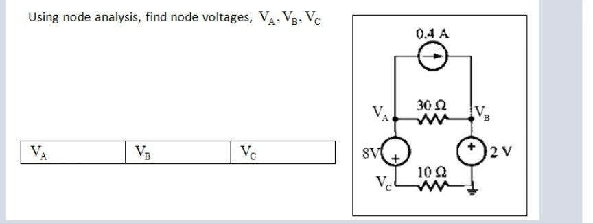 Solved Using node analysis, find node voltages, VA, VB, VC | Chegg.com
